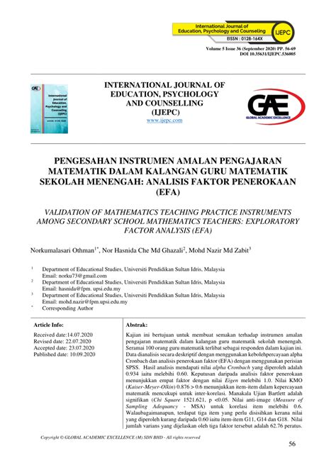 Pdf Validation Of Mathematics Teaching Practice Instruments Among Secondary School Mathematics
