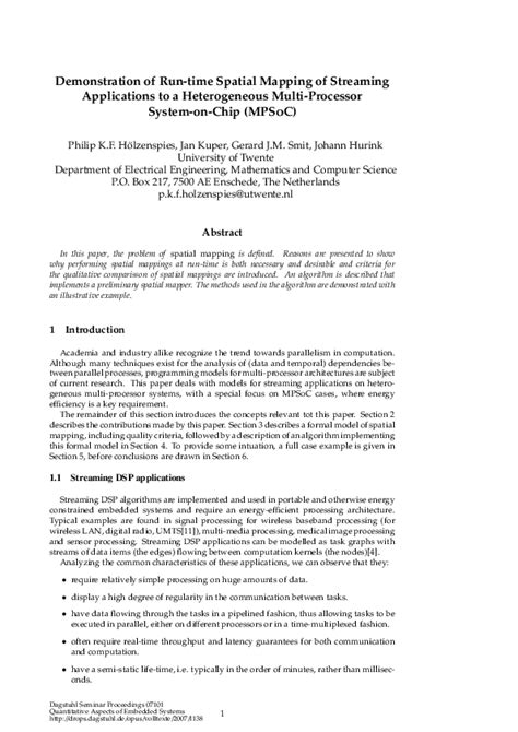 Pdf Run Time Spatial Mapping Of Streaming Applications To Heterogeneous Multi Processor Systems