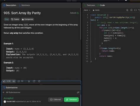 Harish R On Linkedin Day46 100daysofcode Challenge On Leetcode Challenge Sort Array By