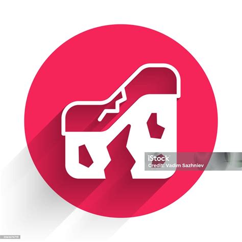 White Geological Fault Icon Isolated With Long Shadow Background Structural Geology Red Circle