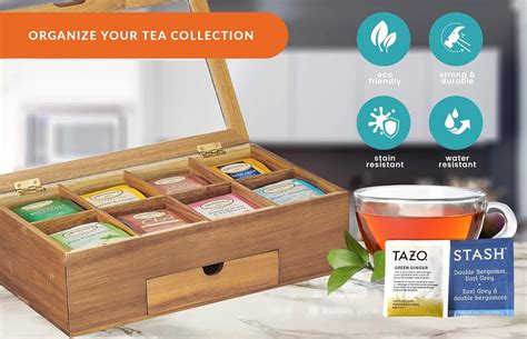 Premium 80 Tea Bag Assortment T Box Set By Homeries Bamboo Tea Bag Organizer Box With 30