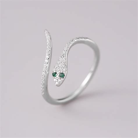 실버925 그린아이 뱀모양 큐빅 순은 반지 에이블리