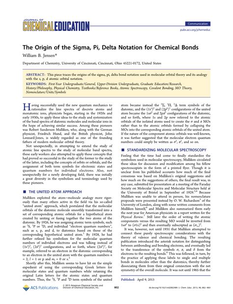 The Origin Of The Sigma Pi Delta Notation For Chemical Bonds William B Docslib