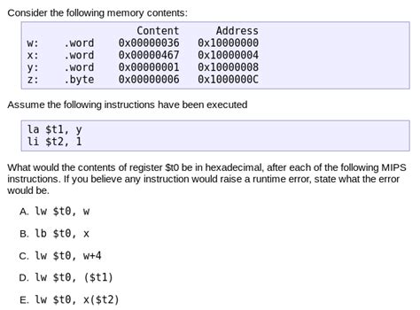 Solved Consider The Following Memory Contents Content Word