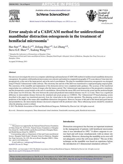 Pdf Error Analysis Of A Cadcam Method For Unidirectional Mandibular Distraction Osteogenesis