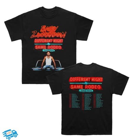 Bailey Zimmerman Merch Store Shop Different Night Same Rodeo 2026 Tour Black Tee Newest