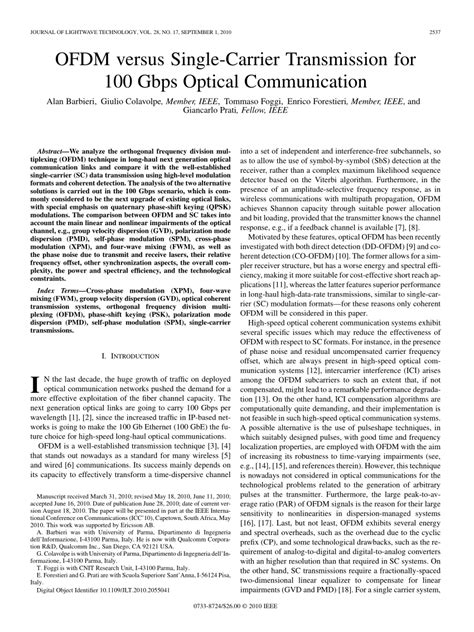 Pdf Ofdm Versus Single Carrier Transmission For 100 Gbps Optical Communication