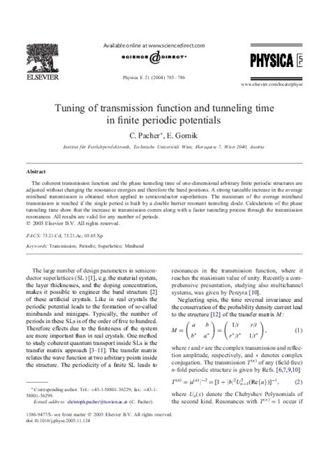 Pdf Tuning Of Transmission Function And Tunneling Time In Finite