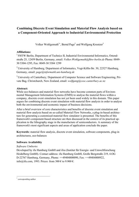 Pdf Combining Discrete Event Simulation And Material Flow Analysis In A Component Based