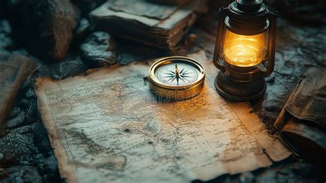 Old Compass Lying On A Vintage Map Stock Illustration Illustration Of Travel Nautical 348810331