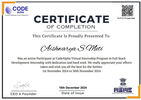 Codealphainternship Fullstackdeveloper Webdevelopment Learningjourney Aishwarya S Meti