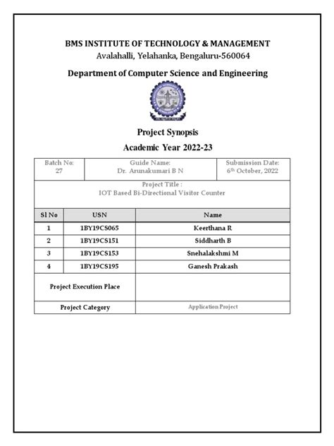 Iot Based Bi Directional Visitor Counter Project Synopsis Second Draft Pdf Internet Of