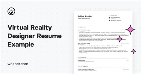 Virtual Reality Designer Resume Example