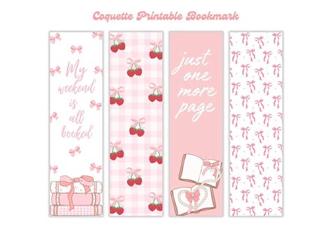Designs Coquette Printable Bookmark Digital Bookmark Download PNG And PDF Cute Bookmarks Diy