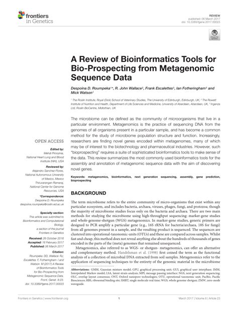 PDF A Review Of Bioinformatics Tools For Bio Prospecting From Metagenomic Sequence Data