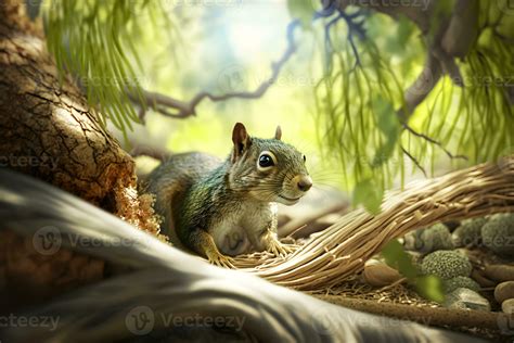 Art View On Wild Nature Cute Red Squirrel Neural Network Ai Generated