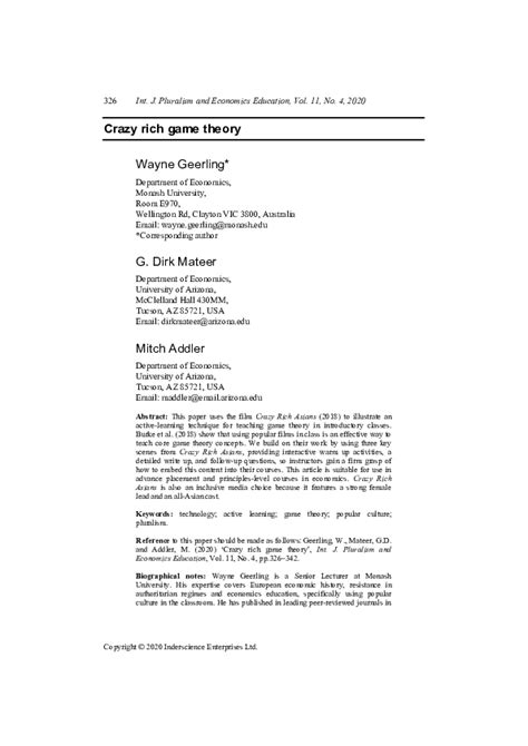 Pdf Crazy Rich Game Theory Wayne Geerling