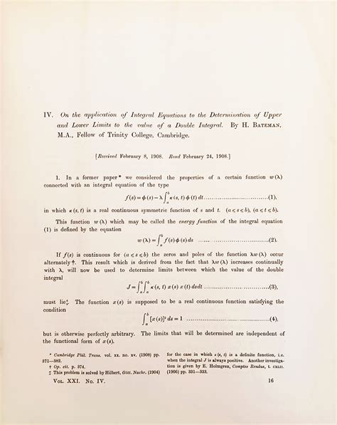 On The Application Of Integral Equations To The Determination Of Upper