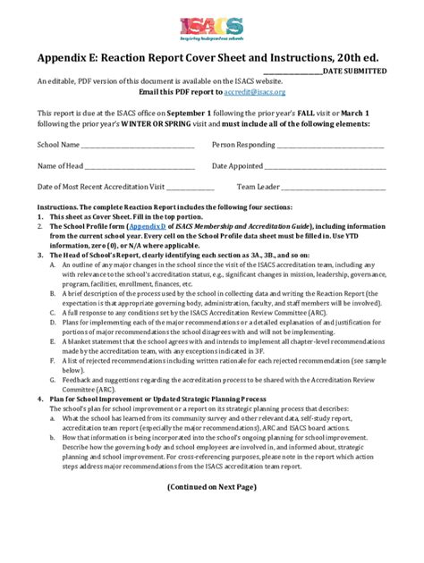Fillable Online Reaction Report Cover Sheet And Instructions 20th Ed Fax Email Print Pdffiller
