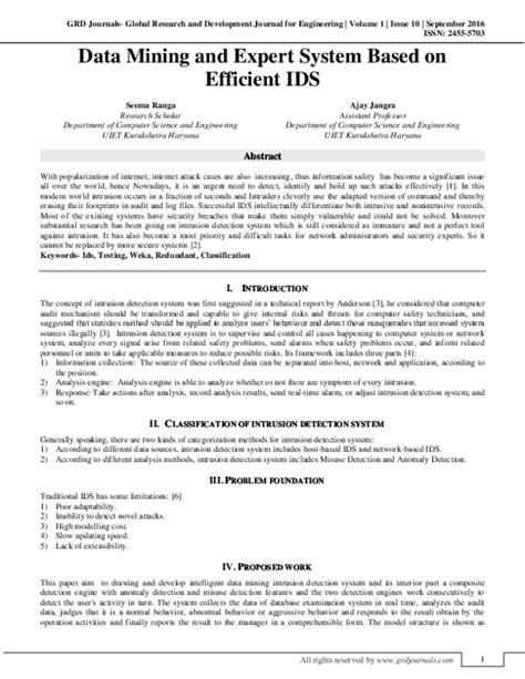 Pdf Data Mining And Expert System Based On Efficient Ids