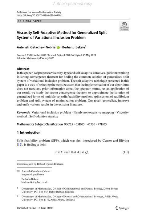 PDF Viscosity Self Adaptive Method For Generalized Split System Of