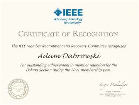 Certifacte Of Recognition Ieee Poland Section