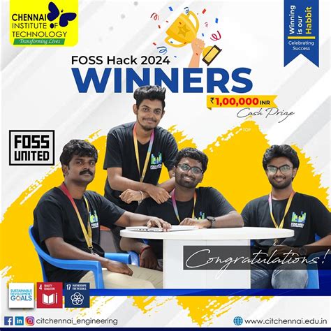 team cit has secured the 1st place at foss hack 2024 chennai