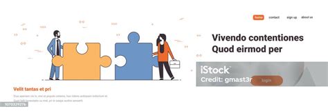 커플 남자 여자 퍼즐 문제 솔루션 팀워크 개념 남성 여성 만화 캐릭터 전체 길이 가로 배너 복사 공간의 퍼 팅 개념에 대한 스톡 벡터 아트 및 기타 이미지 Istock