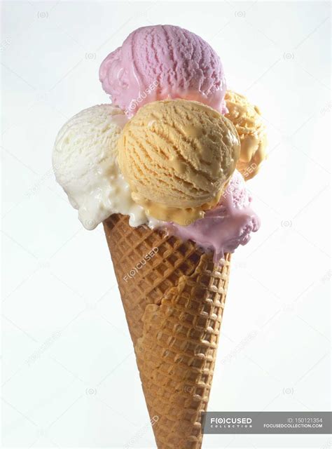 Scoops Of Different Ice Creams Refreshing Dairy Stock Photo