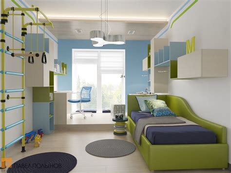 Детская комната с рабочим местом шведской стенкой и кроватью Комнатные идеи Декор спальни