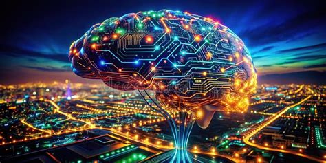 A Futuristic Long Exposure City Lights Neural Network And Circuit Board