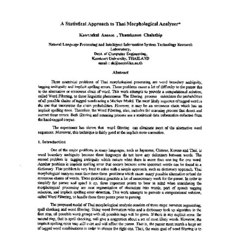 A Statistical Approach To Thai Morphological Analyzer Acl Anthology