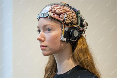 Transhumanism Dendritic Spine Electronic Cortex Brain Synapse And Neurointerface Woman With