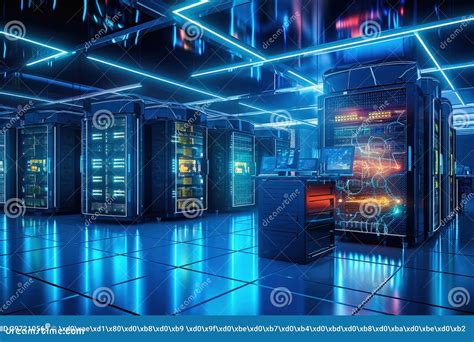 Server Room With Powerful Computers Storing Large Amounts Of Data Stock Image Image Of