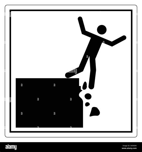 Warning Sign Illustrating Danger Of Falling Off A Cliff Or Ledge With Human Figure And Falling