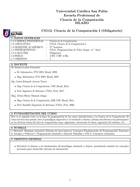 Silabo Ciencia De La Computación I Pdf Lenguaje De Programación