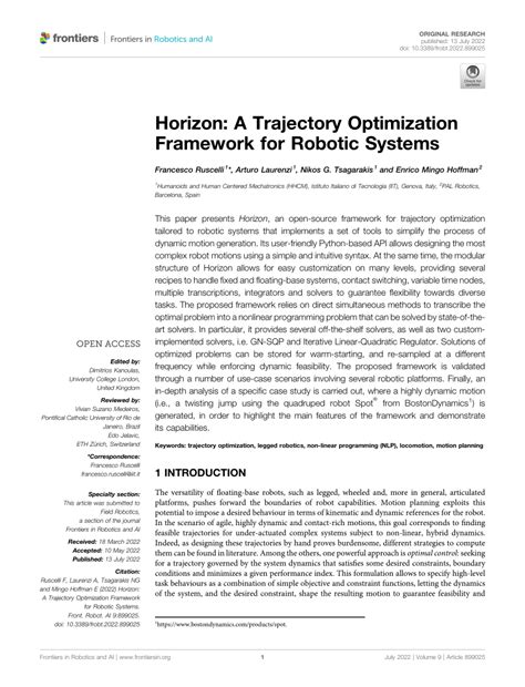 Pdf Horizon A Trajectory Optimization Framework For Robotic Systems
