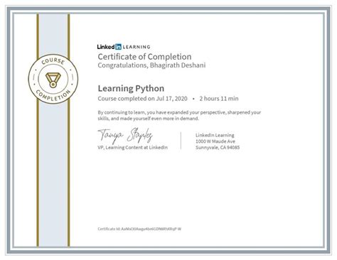 bhagirath deshani on linkedin python linkedinlearning achievement