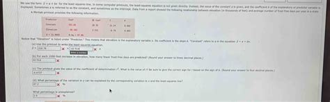 Solved We Use The Form Hat Yabx For The Least Squares Line In Some