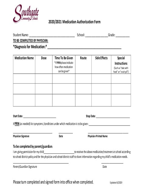 Fillable Online Medication Authorization Form Year Fax Email Print Pdffiller
