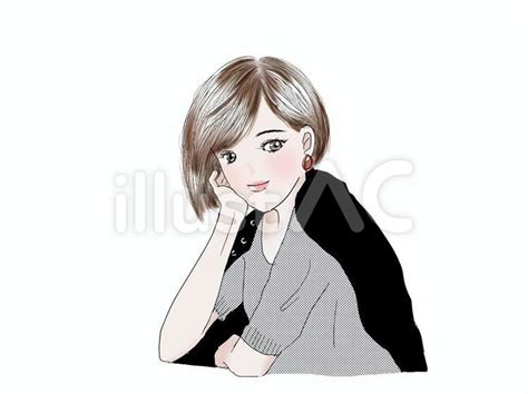 頬杖をついている女性（笑顔）イラスト No 1924204｜無料イラスト・フリー素材なら「イラストac」