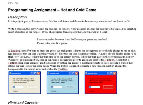 Solved Cis 150 Programming Assignment Hot And Cold Game