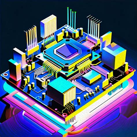 Abstract Computer Processor Pattern In Neon Colors Oil Paint Stock Illustration Illustration