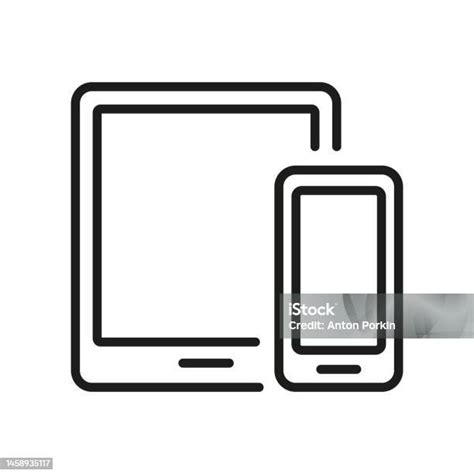 스마트폰과 태블릿 라인 아이콘입니다 스마트는 픽토그램을 고안합니다 휴대 전화 개요 기호입니다 전자 디지털 기술 핸드폰 및 태블릿