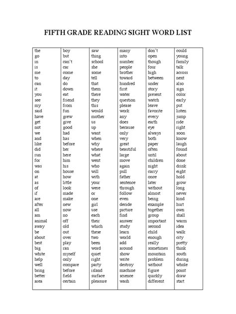 Fifth Grade Dolch Words Basic Sight Words For Grade 5 👉set A To O