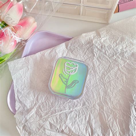 Badu Bg Ретро лазерно цвете Калъф за контактни лещи Кутия с огледало Ins Контейнер за цветни