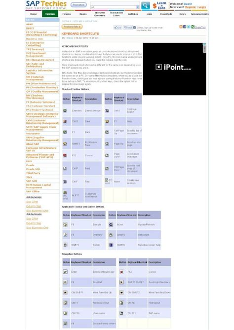 Pdf Keyboard Shortcuts About Sap Tutorials Sap Techies Dokumentips
