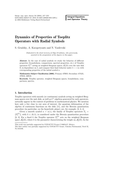 Pdf Dynamics Of Properties Of Toeplitz Operators With Radial Symbols