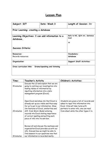 computing year 3 introduction to databases 6 lessons plans