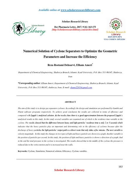 Numerical Solution Of Cyclone Separators To Optimize The Geometric